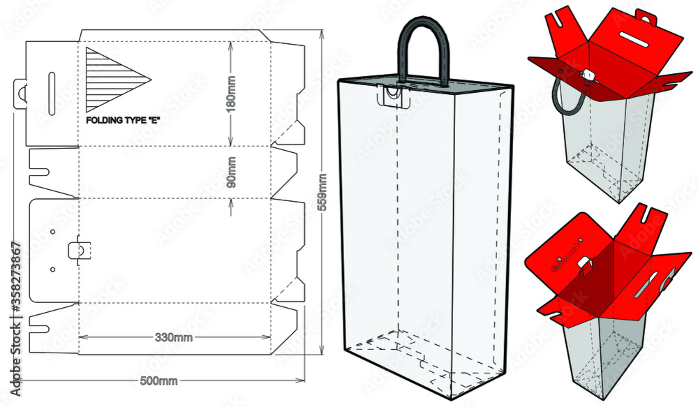 Folding Box With Handle (Internal measurement 18x9x33cm) and Die-cut ...