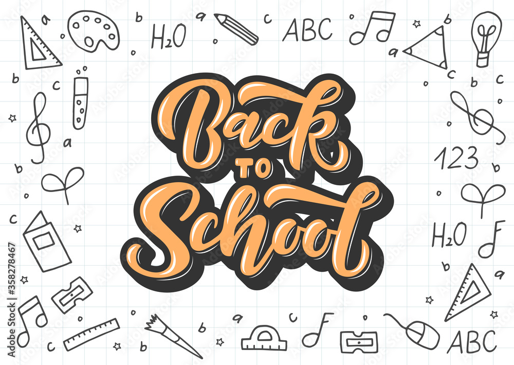 Back to school hand drawn lettering Stock Vector | Adobe Stock