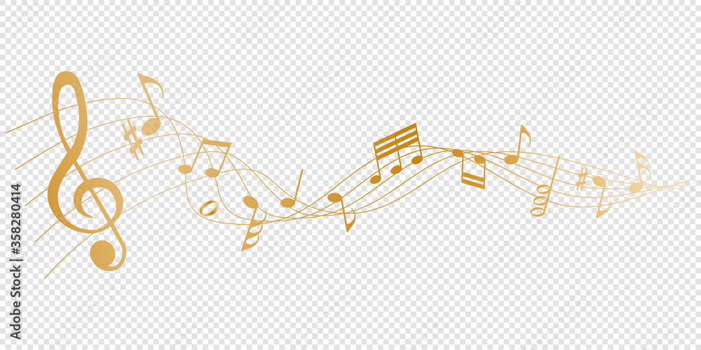 golden musical notes melody on transparent background Stock Vector ...