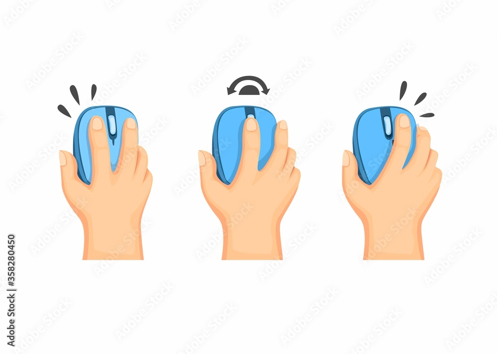 Hand holding Computer Mouse, Wireless Mouse Guide Instruction Symbol in ...