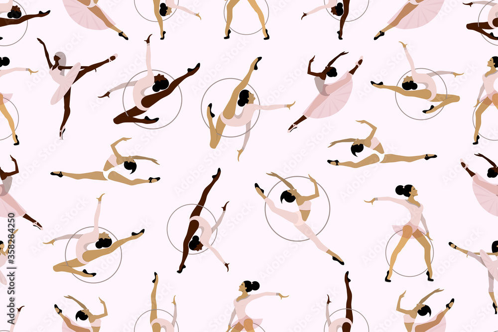 Pattern of girl rhythmic gymnastics with hoops and ballet dancers ...