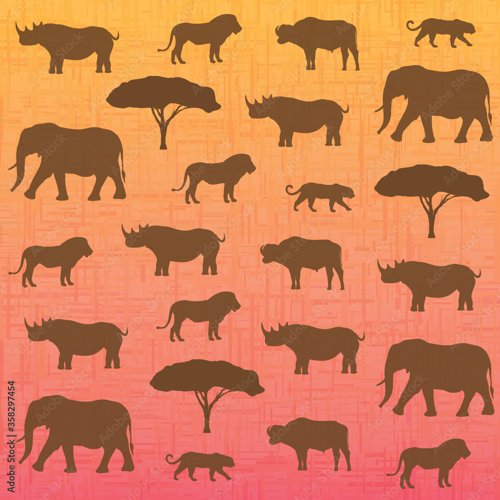Safari big five animals seamless pattern. Set of famous african fauna ...