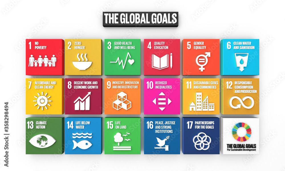 Sustainable Development Goals - the United Nations. SDG. 3D Rendered Illustration SDG Icons ...