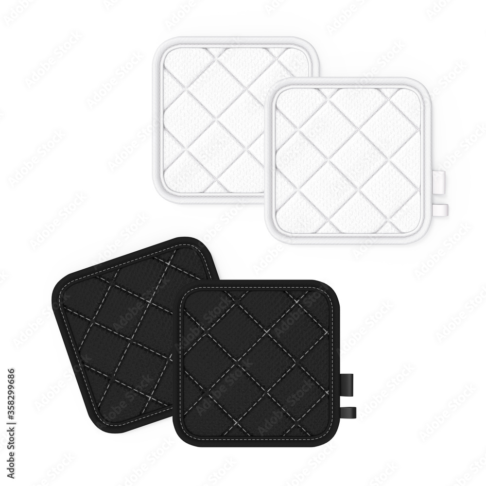 Pair of white and black heat resistant hot pad. Top view. Blank 3d ...