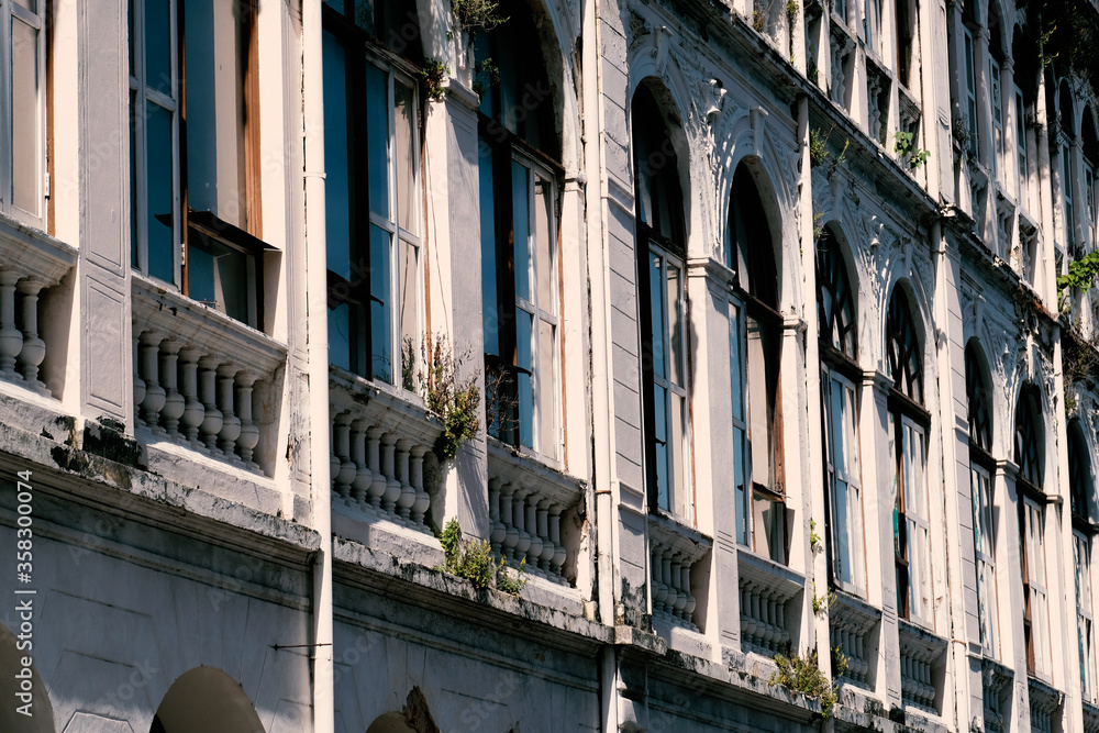 Old building window.Wall of building made from Jerusalem stone with ...