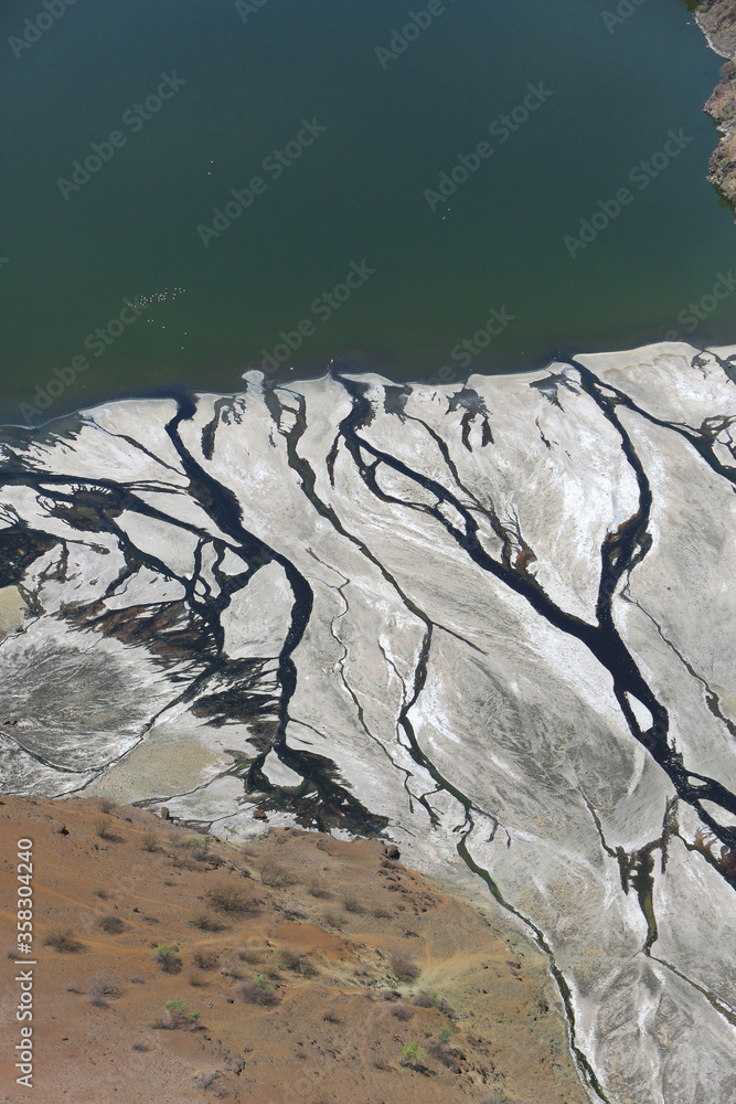 Aerial view of Lake Little Magadi in the Great Rift Valley of Kenya ...