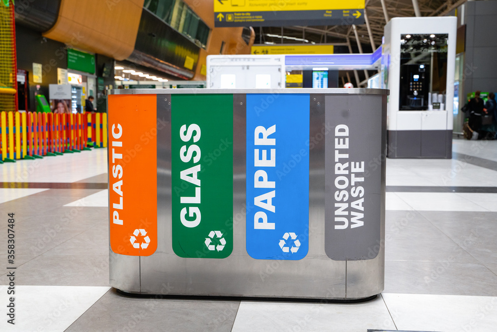 Modern trash bins for waste segregation. Separate waste collection ...