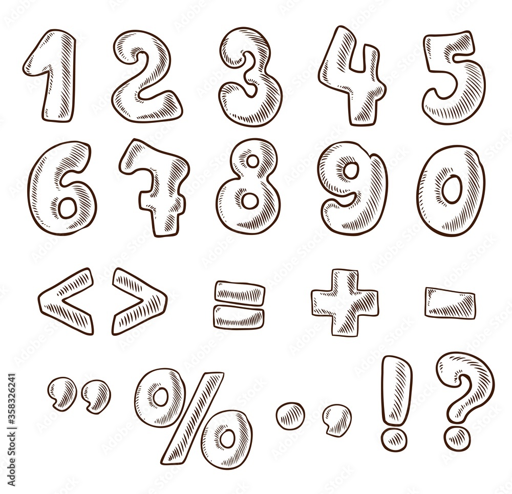 handwritten numerals and symbols in the sketch style Stock Vector ...