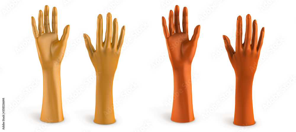 Set of plastic elegant mannequins. Female hands in gold and bronze ...