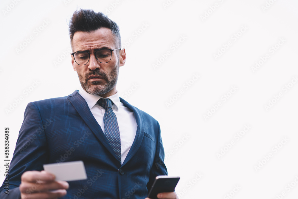 Confident professional male journalist in elegant wear dial number from ...