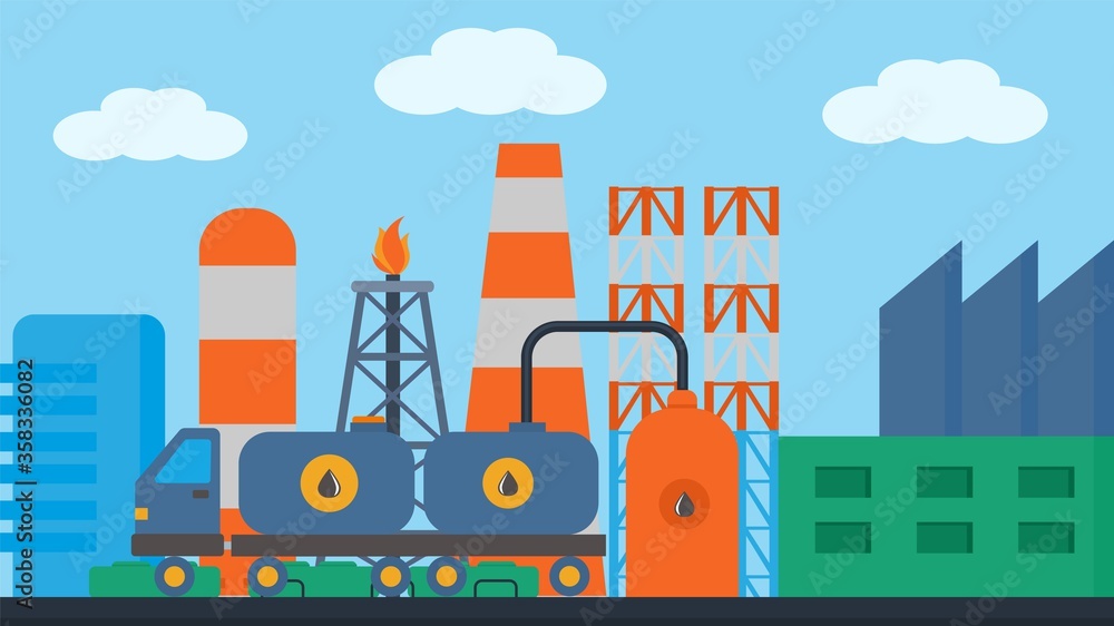 Oil station train, cargo on railway vector illustration. Rail transport ...