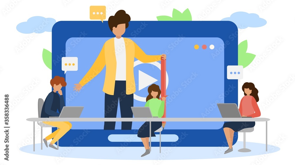 Internet webinar technology, online training on screen, vector ...