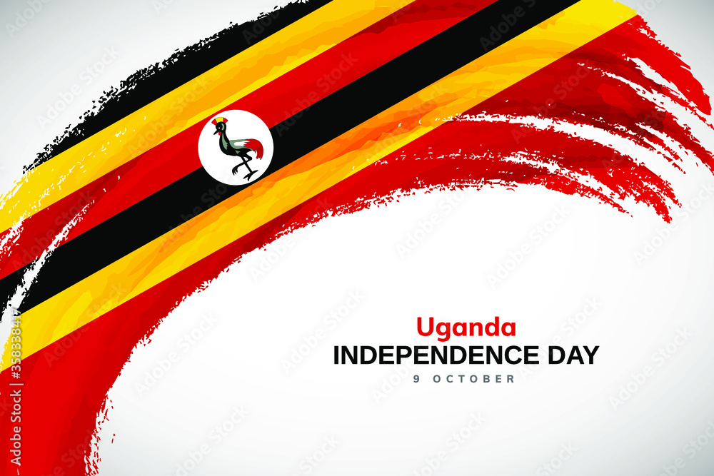 Happy independence day of Uganda with watercolor brush stroke flag ...