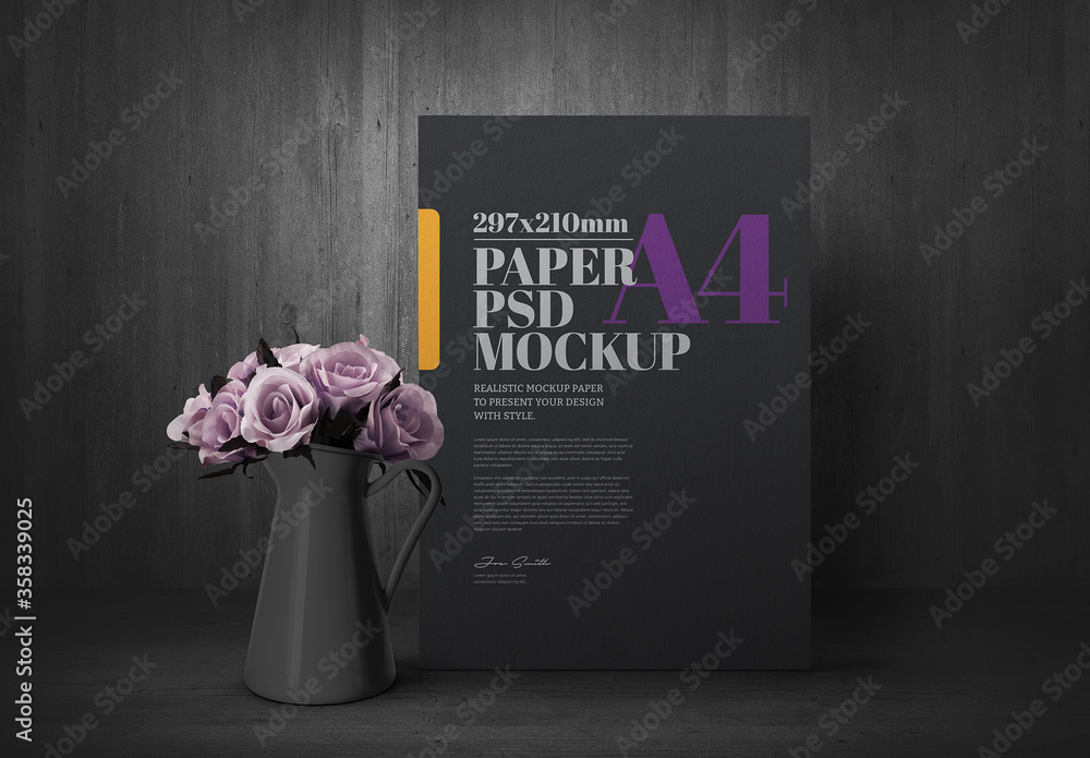 Flyer and Glass Flower Vase Scene Mockup Stock Template | Adobe Stock