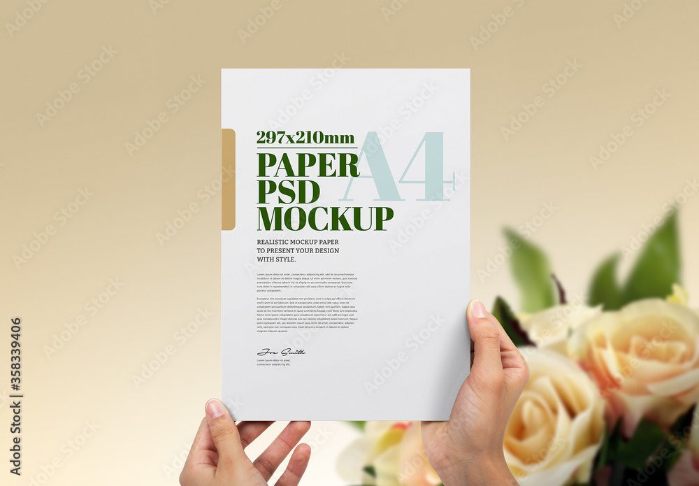 Hands Holding Flyer and Flowers Mockup Stock Template | Adobe Stock