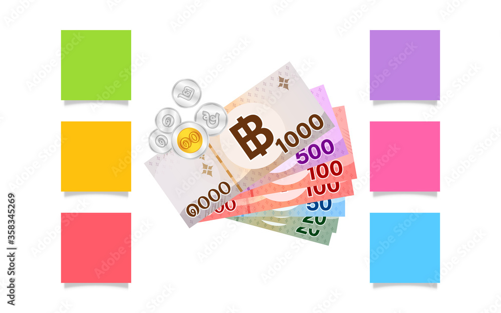 stack thai banknote money on paper works, money and paper sheets for ...