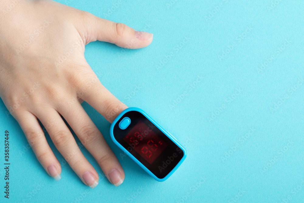 Health and medicine. Monitoring of oxygen saturation of blood with a ...