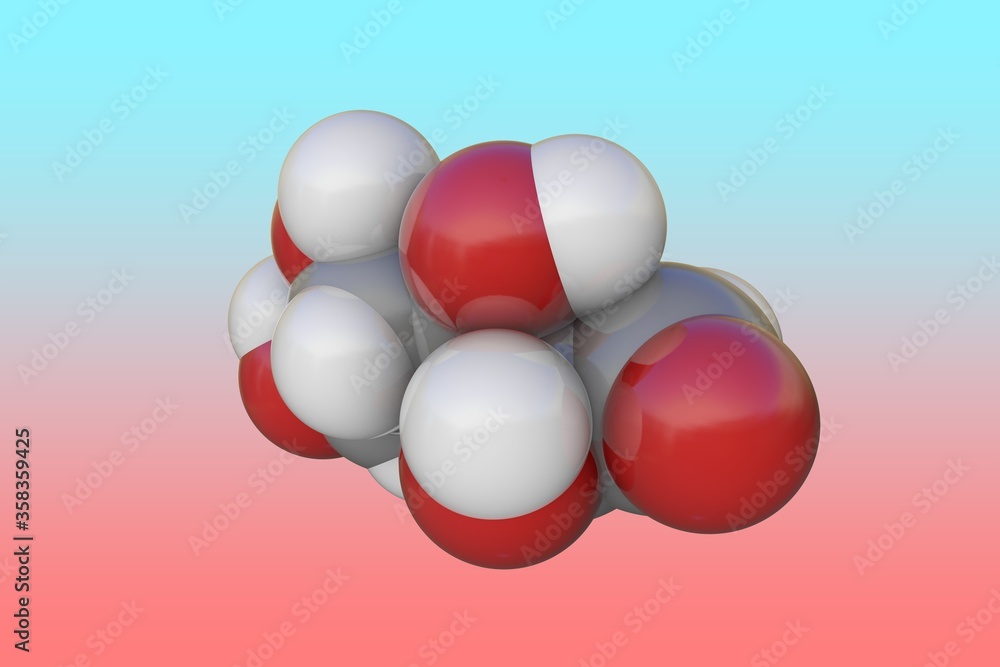 Space-filling molecular model of l-xylose or xylose. Atoms are ...