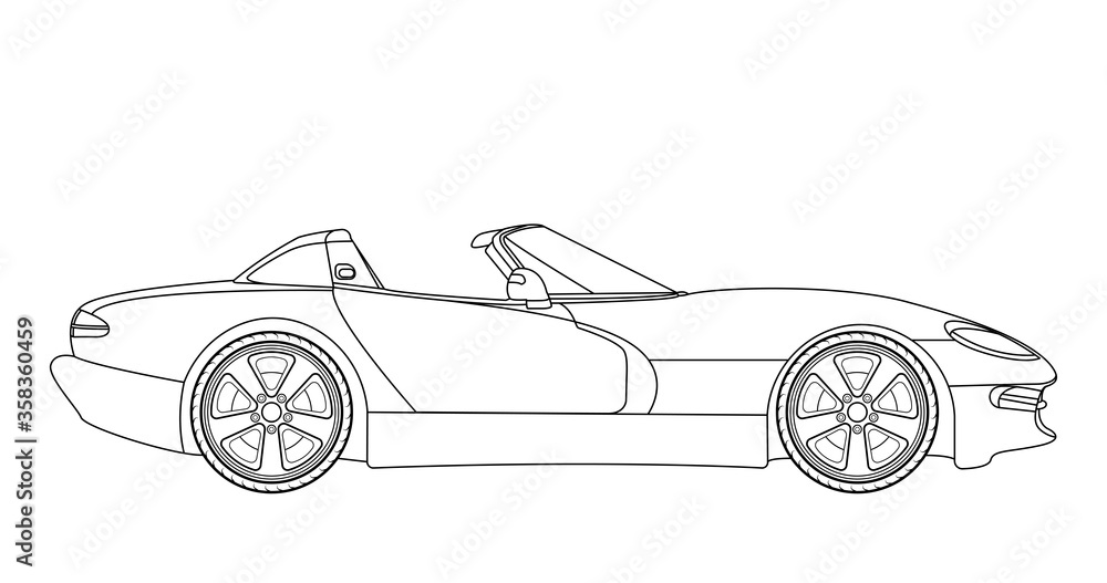 Line art vector cabriolet car, concept design. Vehicle black contour ...