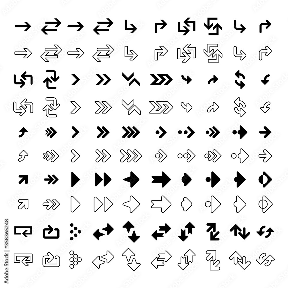 User interface arrows set. Web page pointers, arrowhead signs and ...