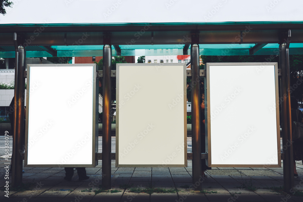 Bus station billboards with blank copy space posters for advertising ...