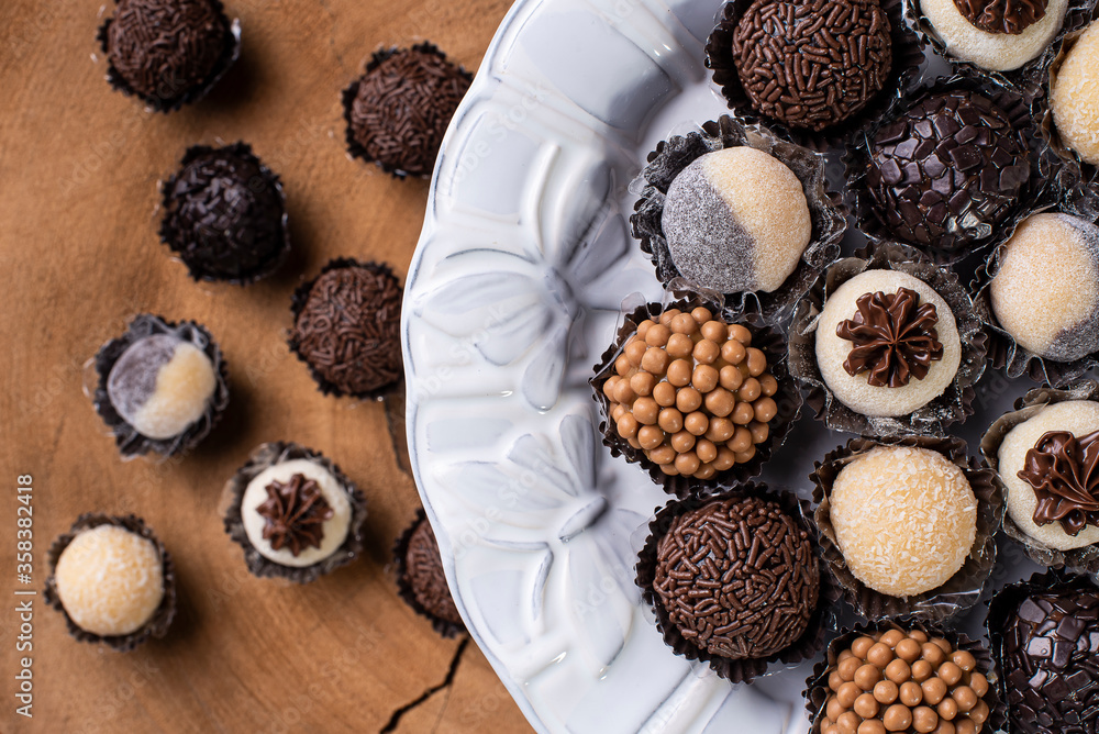 Brigadeiro. Typical Brazilian sweet. Many types of brigadiers together ...