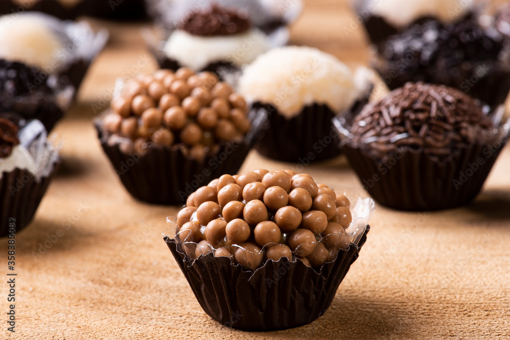 Brigadeiro. Typical Brazilian sweet. Many types of brigadiers together ...