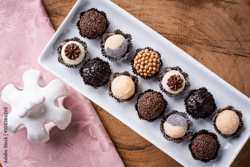 Brigadeiro. Typical Brazilian sweet. Many types of brigadiers together ...