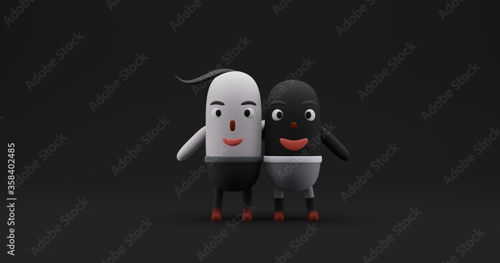 Cute Character White And Black People Hugging each other live in ...
