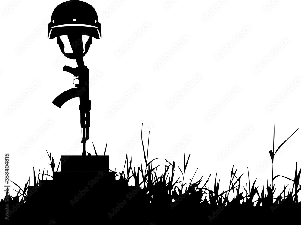 Stop War Save Life,soldier gun and helmet. Grave of a fallen soldier ...