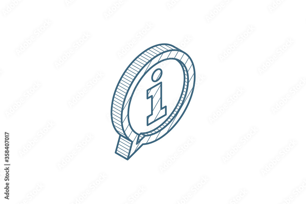 Information, letter i in circle isometric icon. 3d line art technical ...