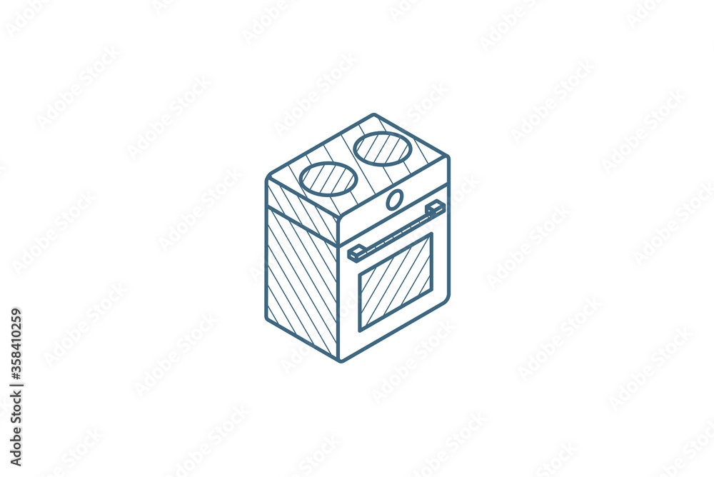 oven stove isometric icon. 3d line art technical drawing. Editable ...