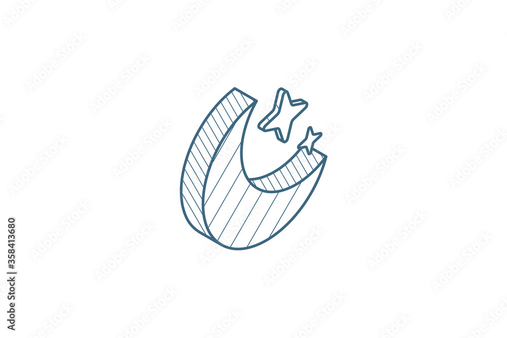 night, Moon and star isometric icon. 3d line art technical drawing ...