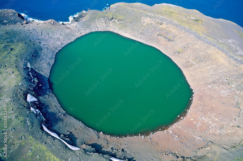 Penguin Island Aerial. View, a vulcanic island in the Antartic ...