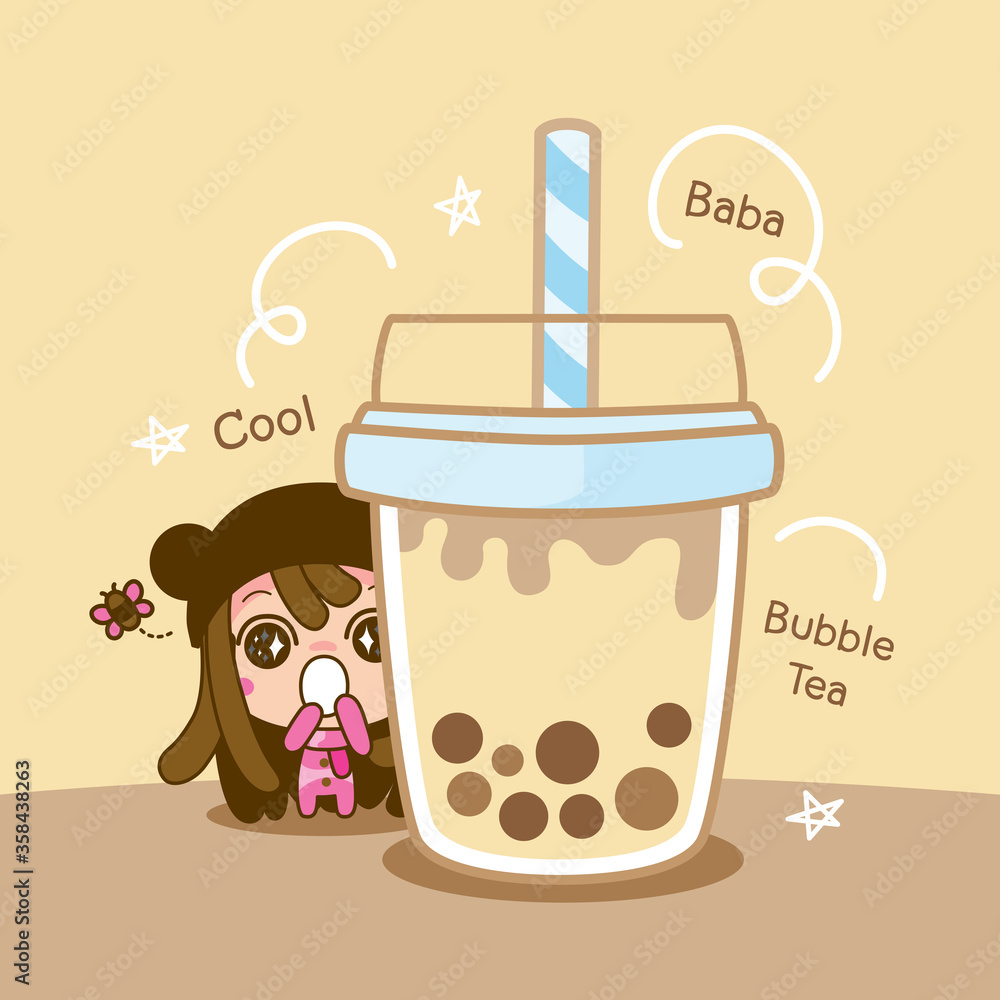 Character Cartoon love Boba Bubble Milk Tea, Pearl milk tea, Yummy ...