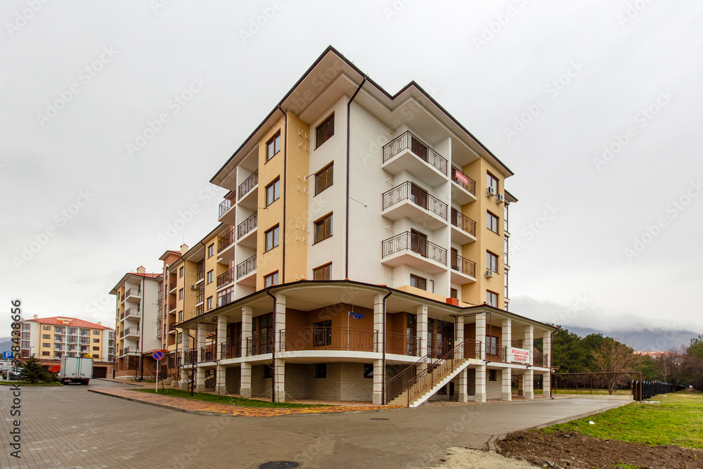 Newly built five-story apartment building Stock Photo | Adobe Stock