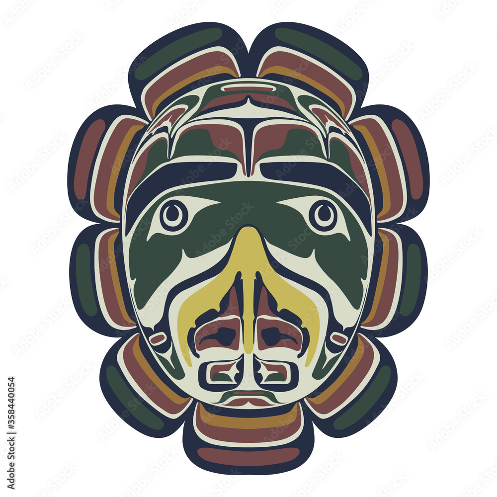 Ethnic mask of Kwakiutl Indians. Native American tribal art. Stock ...