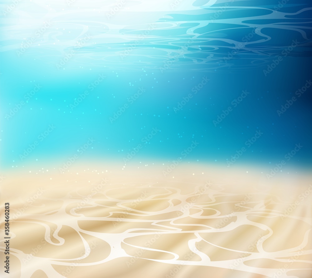 Realistic underwater background. Ocean deep, sea under water level, sun ...