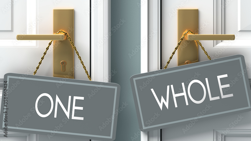 whole or one as a choice in life - pictured as words one, whole on ...