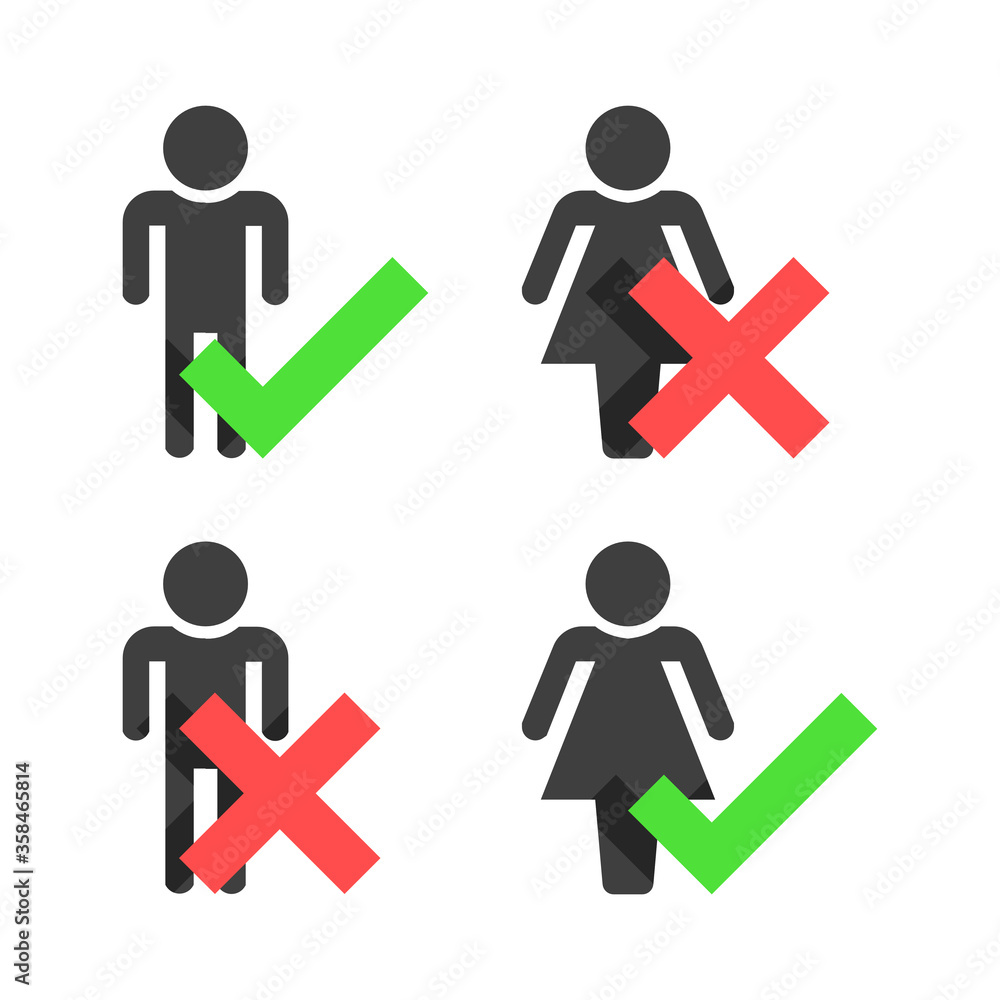 No men allowed, No women allowed sign. Permission sign. Flat style ... No men allowed, No women allowed sign. Permission sign. Flat style ...