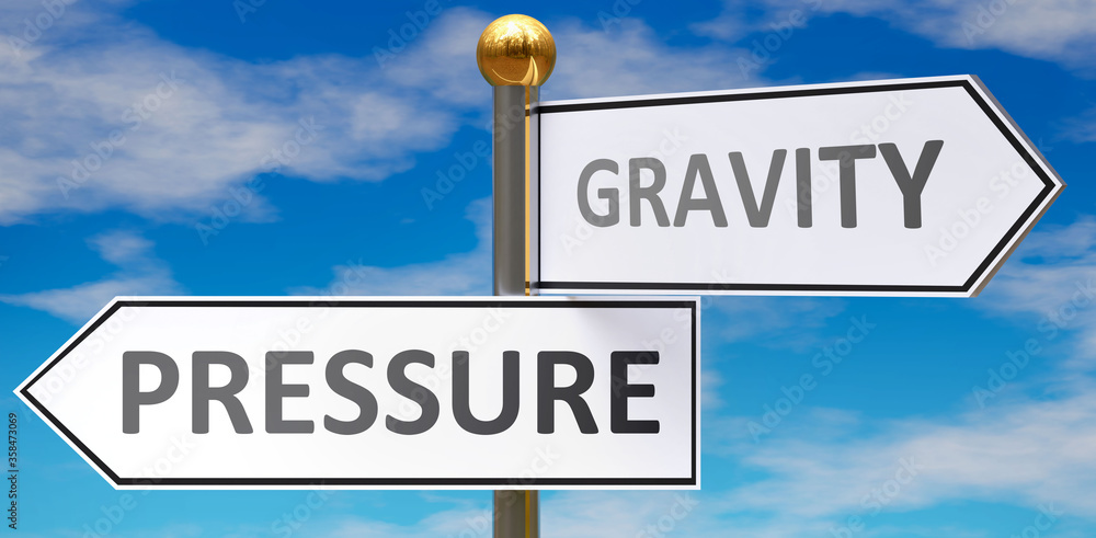 Pressure and gravity as different choices in life - pictured as words ...