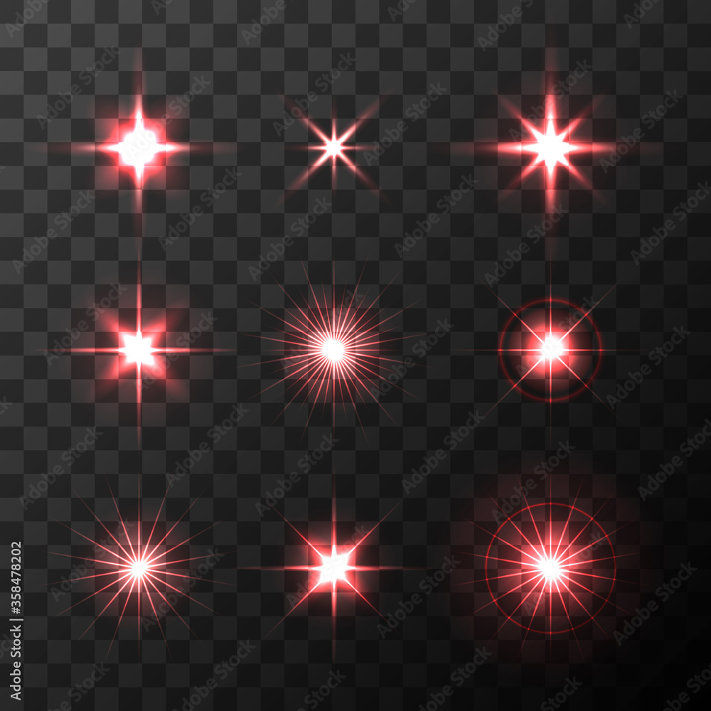 Set of Vector glowing light effect red stars bursts with sparkles on ...
