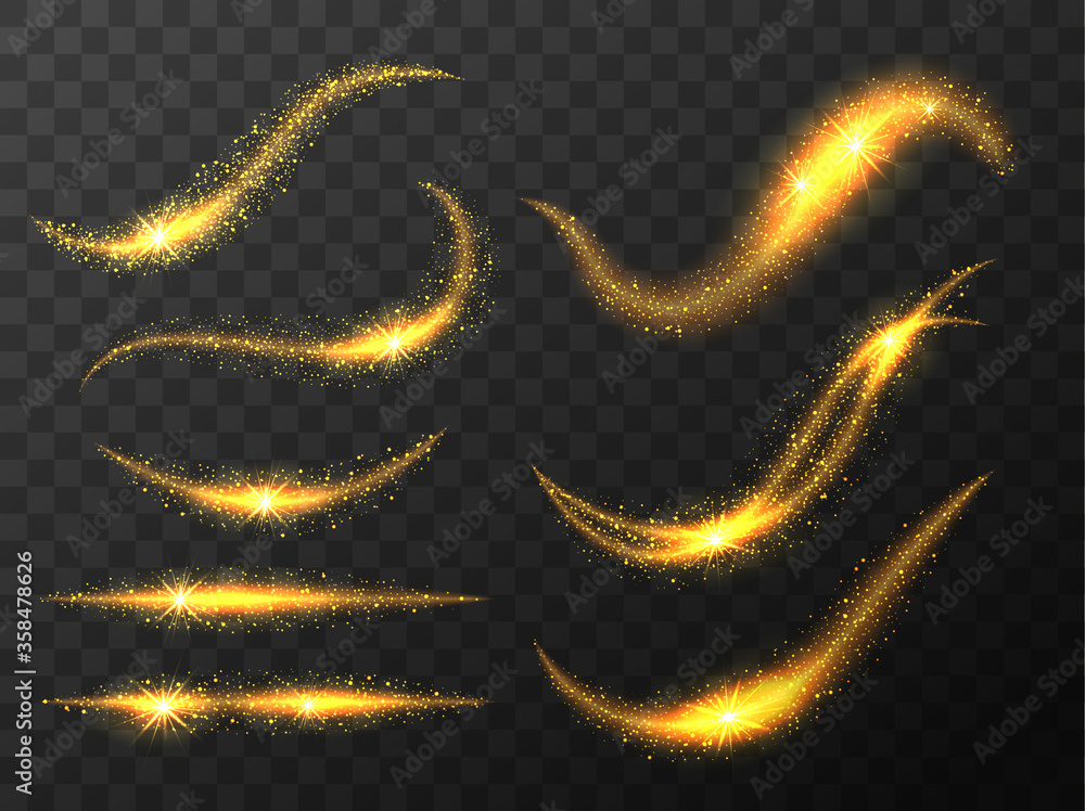 Magic vector waves with Sparkle and glitter stardust isolated on black ...