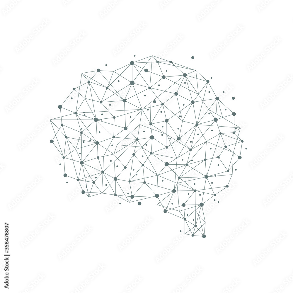 Human brain from nodes and connections as a symbol of thinking. Neural ...