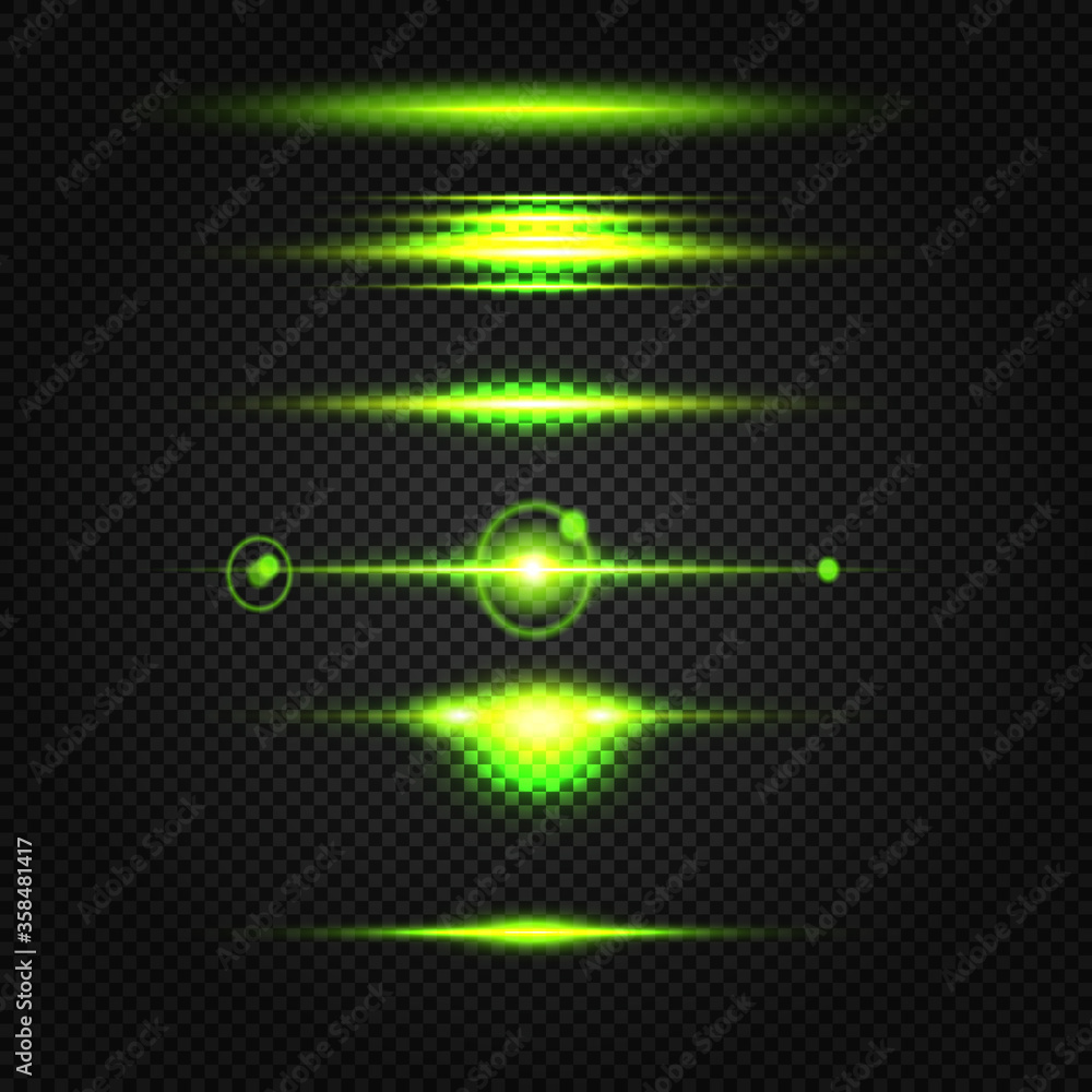 Glowing green light effects isolated on transparent background ...