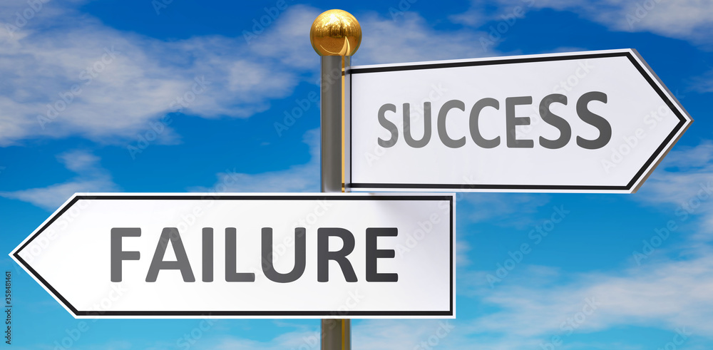 Failure and success as different choices in life - pictured as words ...