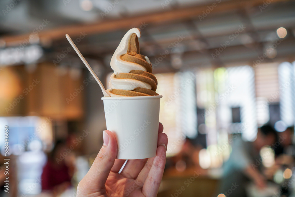 Tiramisu Ice Cream Soft Serve A Paper Cup Of Soft Serve Ice Cream With