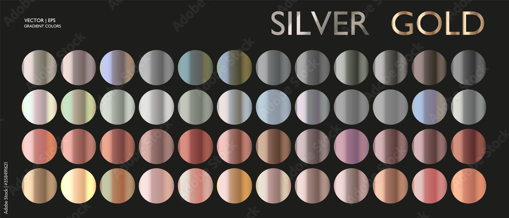 Metal gradient. Color medals set. Metallic collection. Gold, silver ...