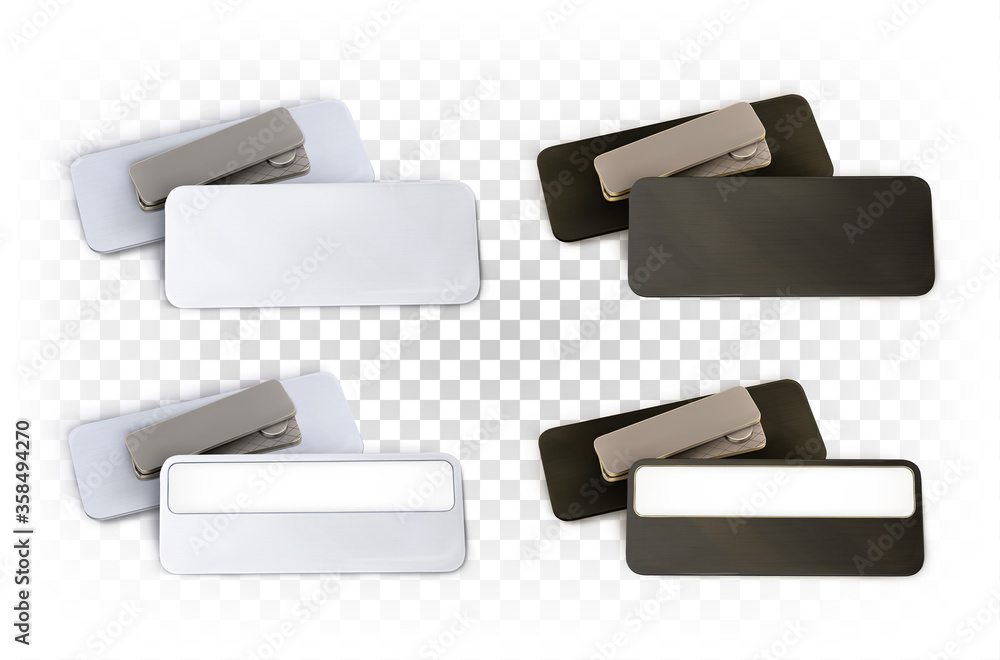 Set of ID badges in black and white rectangular narrow shape with a ...