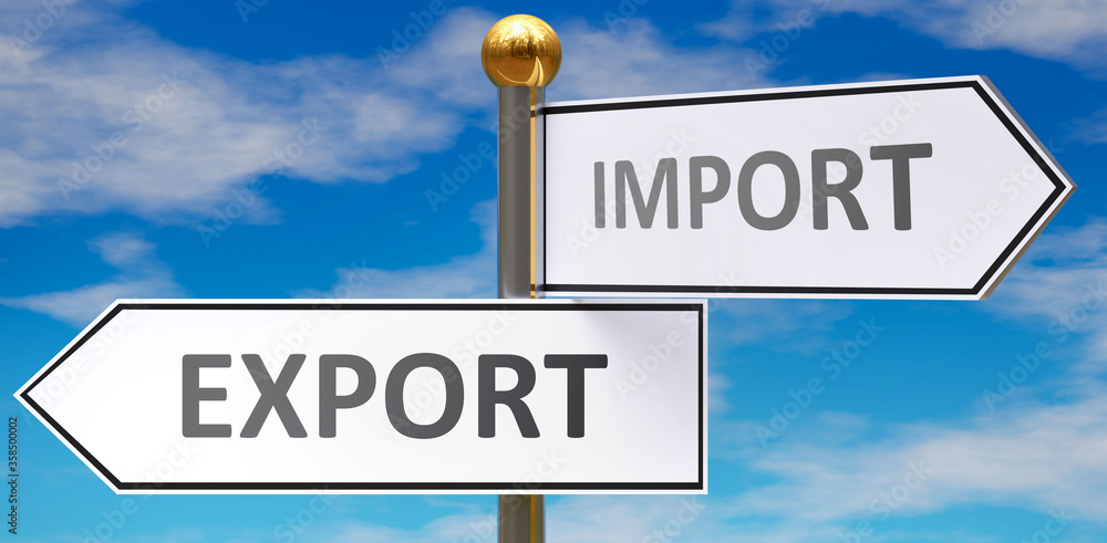 Export and import as different choices in life - pictured as words ...